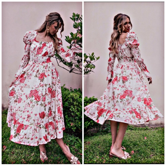 JessaKae | Dresses | Jessakae Julia Roses Smocked Midi Dress Xs Nwt ...